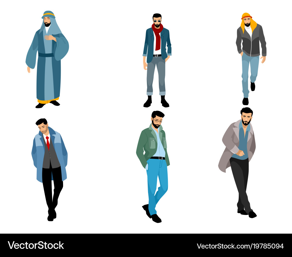 Six modern muslim men Royalty Free Vector Image