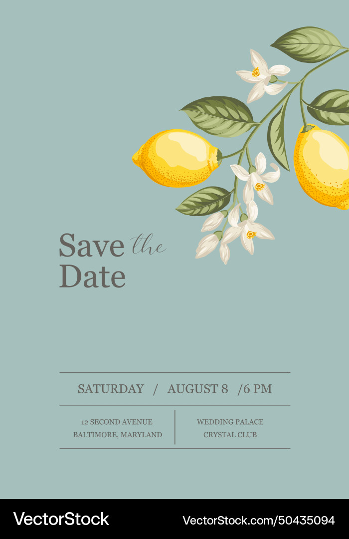 Wedding invitation lemon hand-drawn Royalty Free Vector