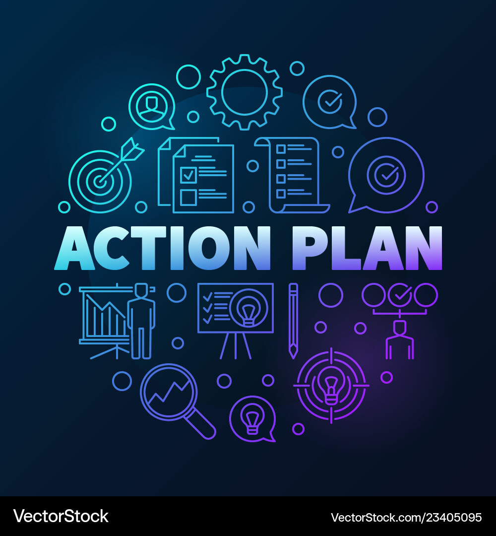 Action plan round colored outline Royalty Free Vector Image
