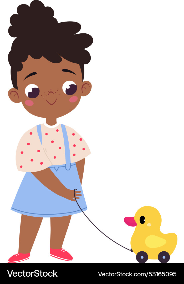 Girl character play toy duck pull with string Vector Image
