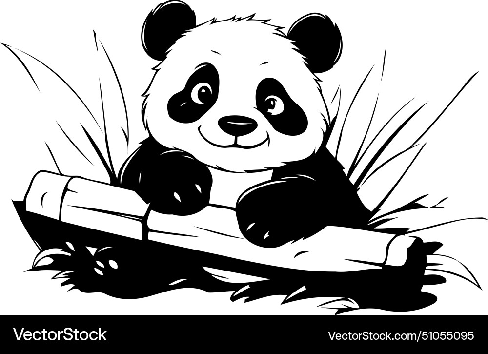 Panda sitting on bamboo isolated white Royalty Free Vector