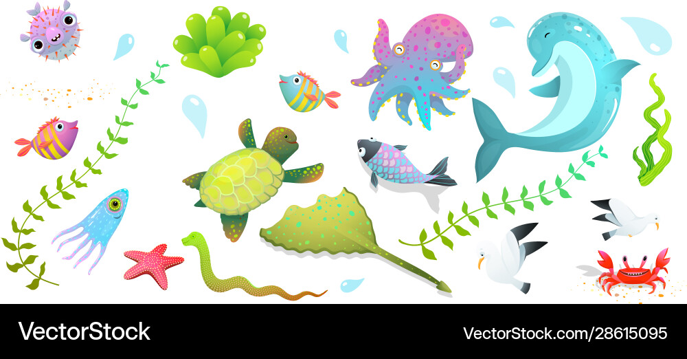 Underwater sea life ocean creatures clipart Vector Image