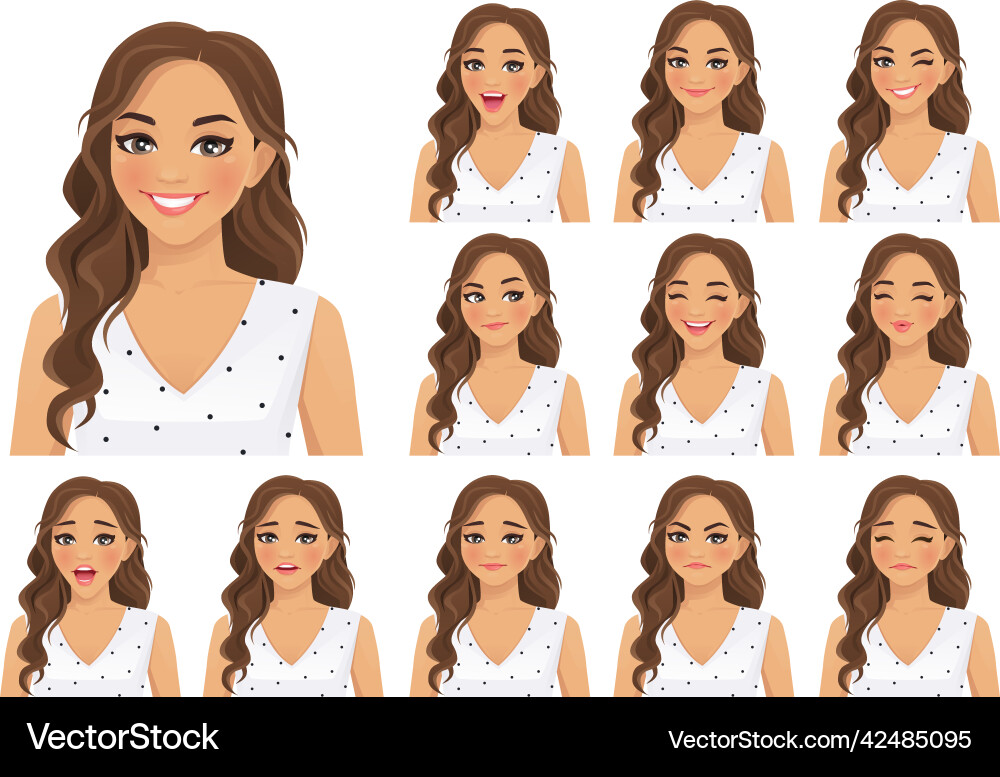 Woman expressions set Royalty Free Vector Image