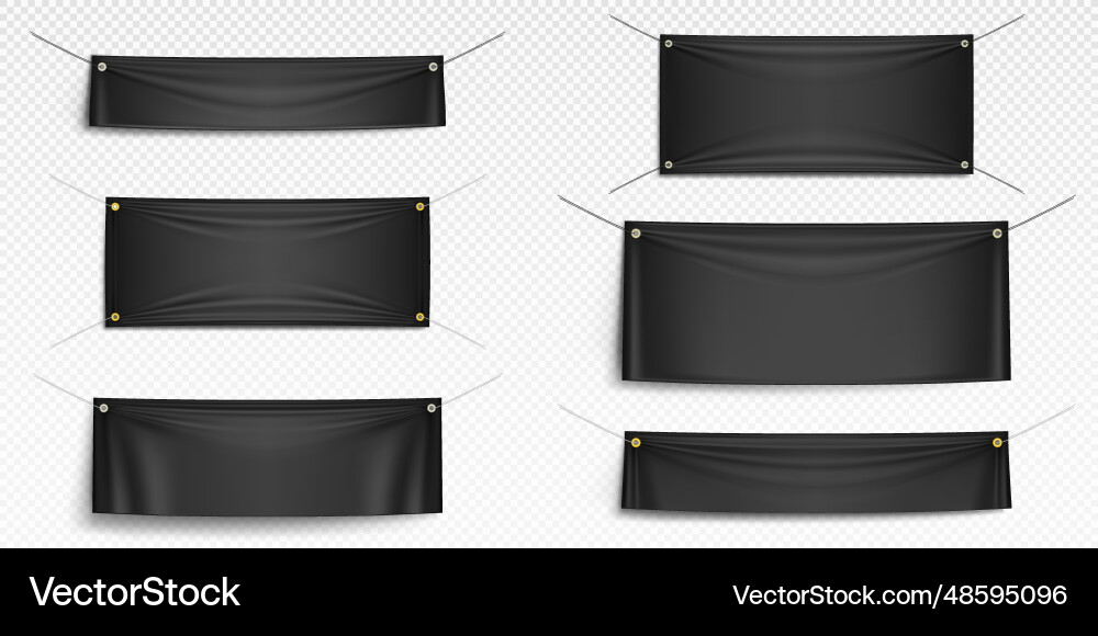 Blank black canvas banners hanging on ropes Vector Image