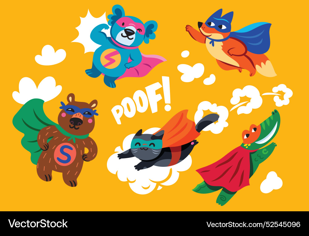 Set of cute superhero animals in cartoon style Vector Image