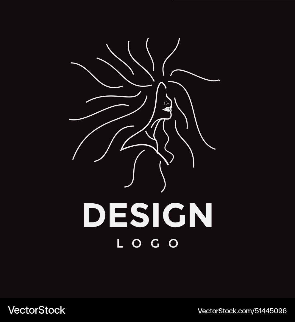 White single line natural woman logo Royalty Free Vector