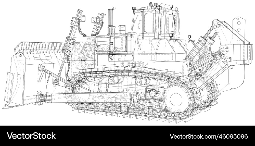 Wire-frame bulldozer the layers of visible Vector Image