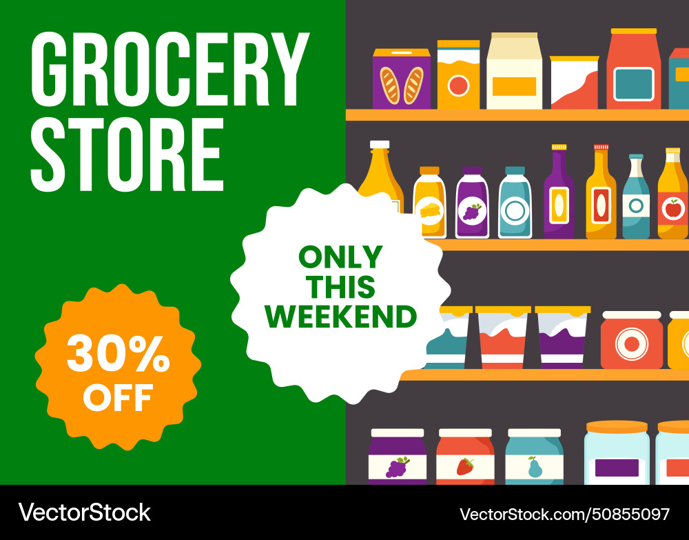 Grocery store social media background flat Vector Image