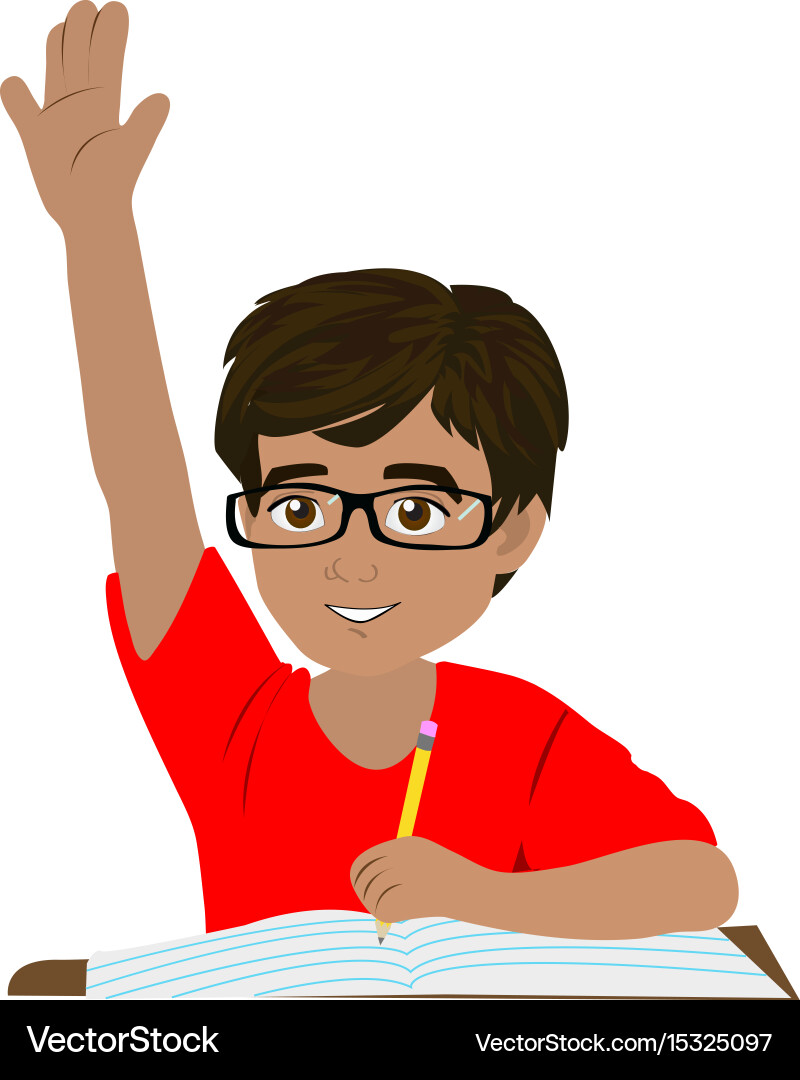 Young Student Raising Hand Royalty Free Vector Image