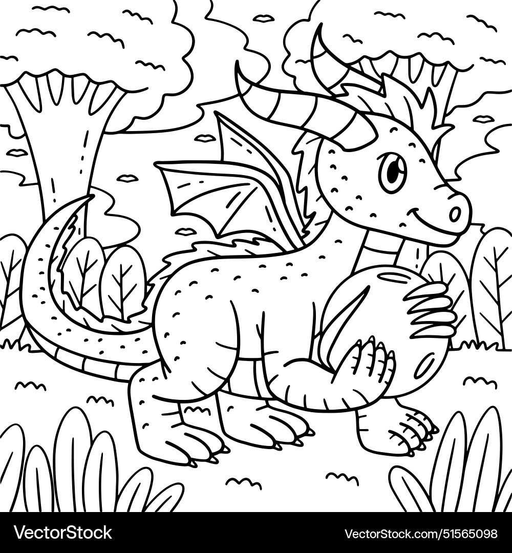 Dragon with orb coloring page for kids Royalty Free Vector