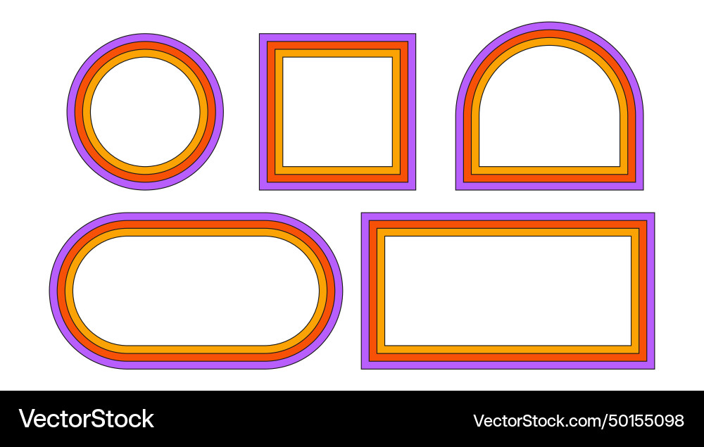 Groovy rainbow frames in 1970s hippie style Vector Image
