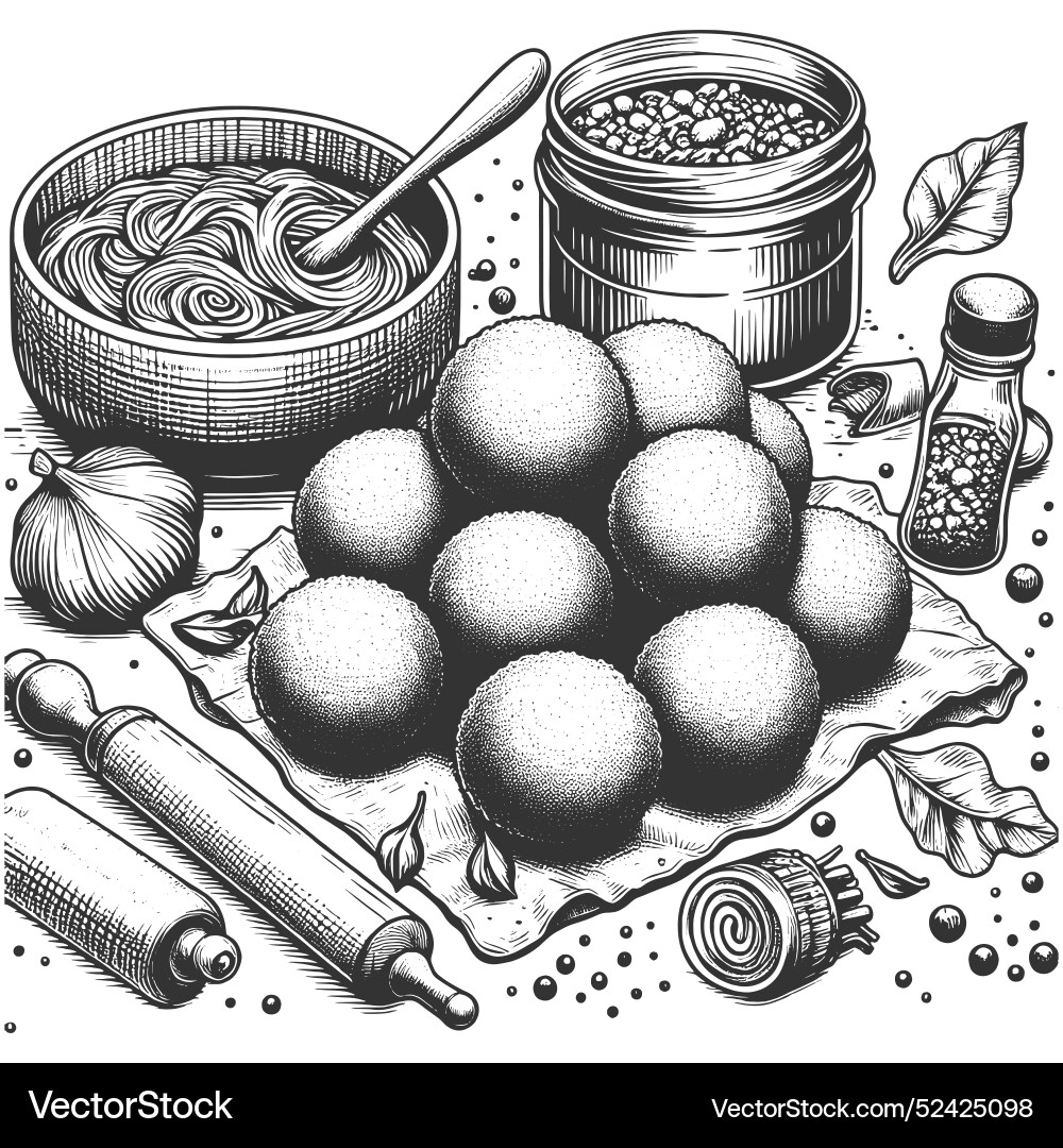 Meatball and ingredients Royalty Free Vector Image