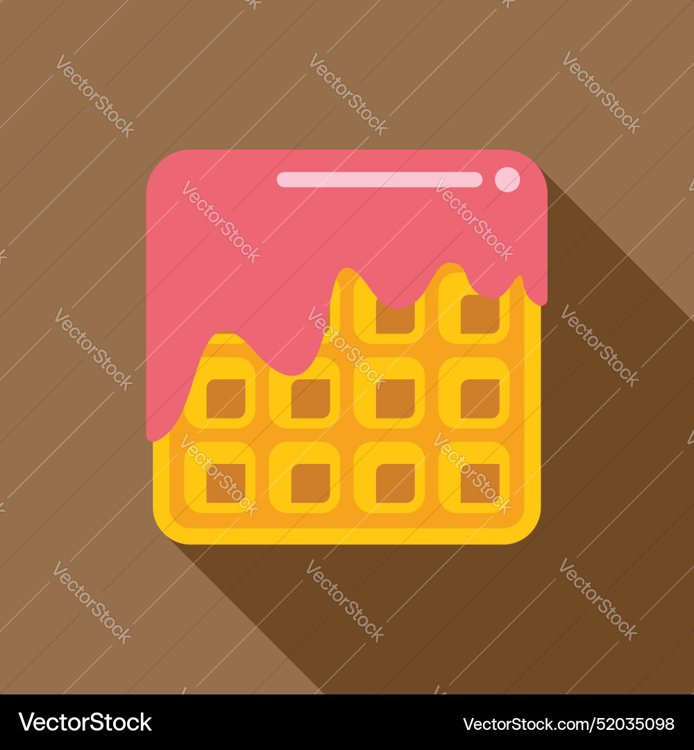 Square waffle with dripping pink glaze in flat Vector Image