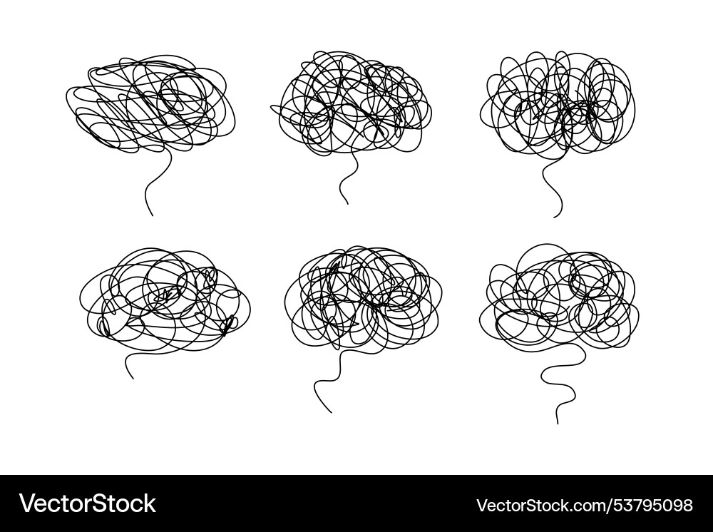 Tangled scribble brain doodle outline icon sign Vector Image