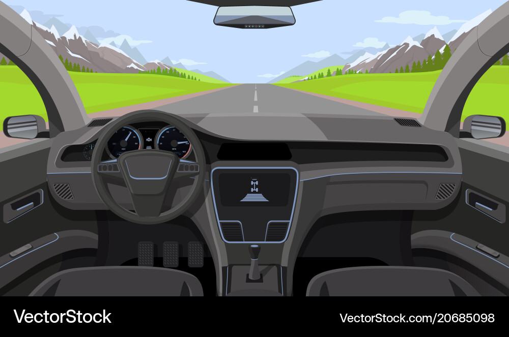 Vehicle salon inside car driver view with rudder Vector Image