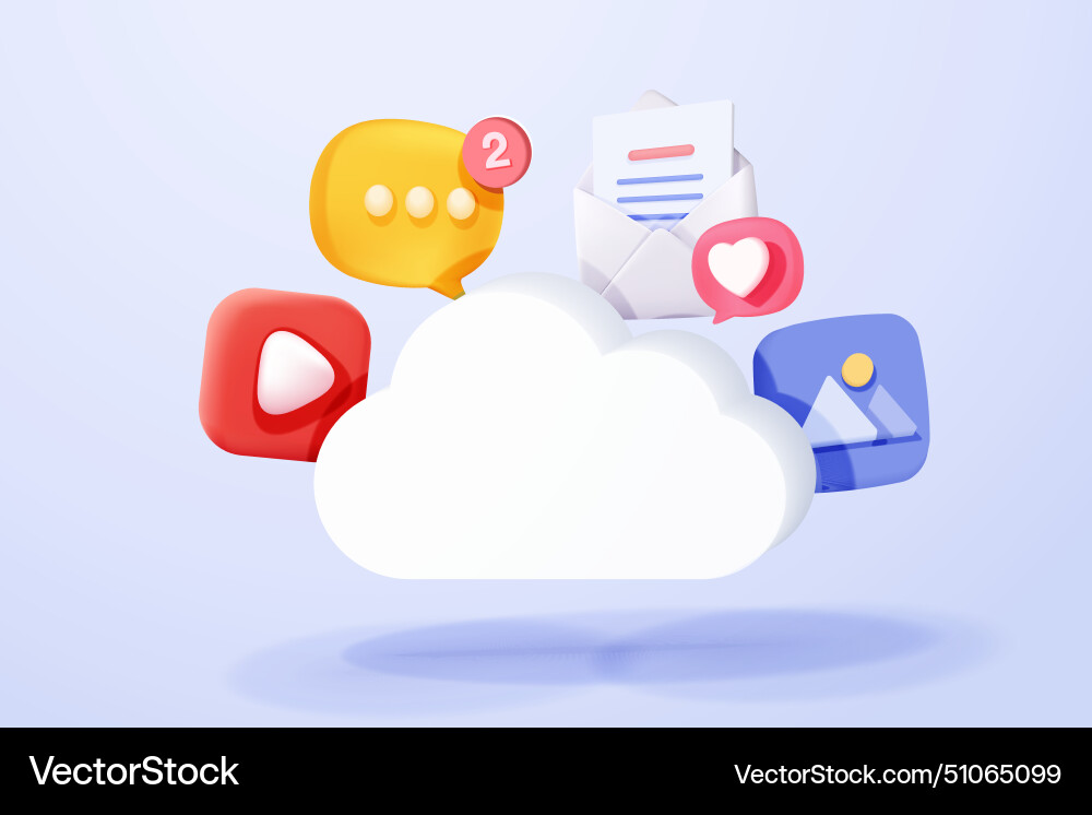 3d media cloud for management multimedia file Vector Image