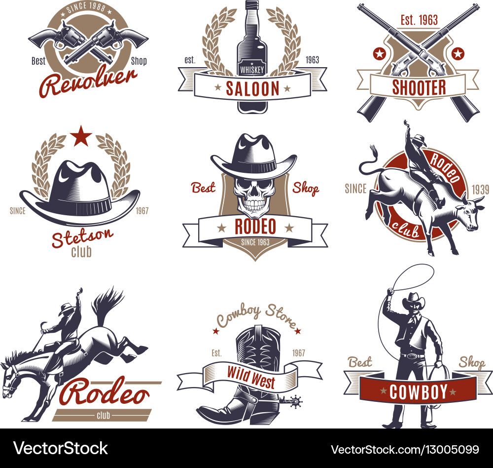 Colorful rodeo labels and logos Royalty Free Vector Image