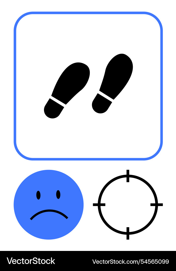 Footsteps with sad face and target icon Royalty Free Vector