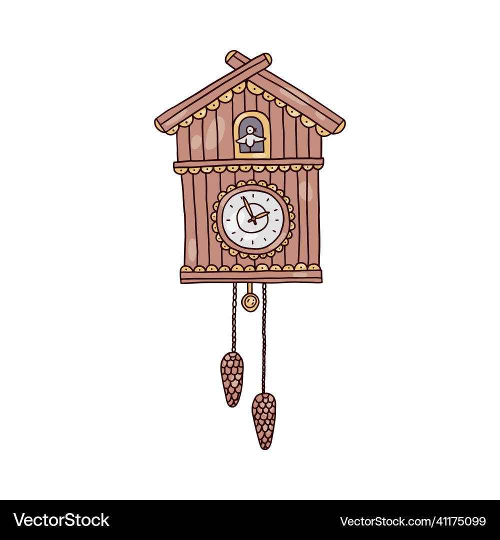 Hand drawn old cuckoo clock doodle color Vector Image