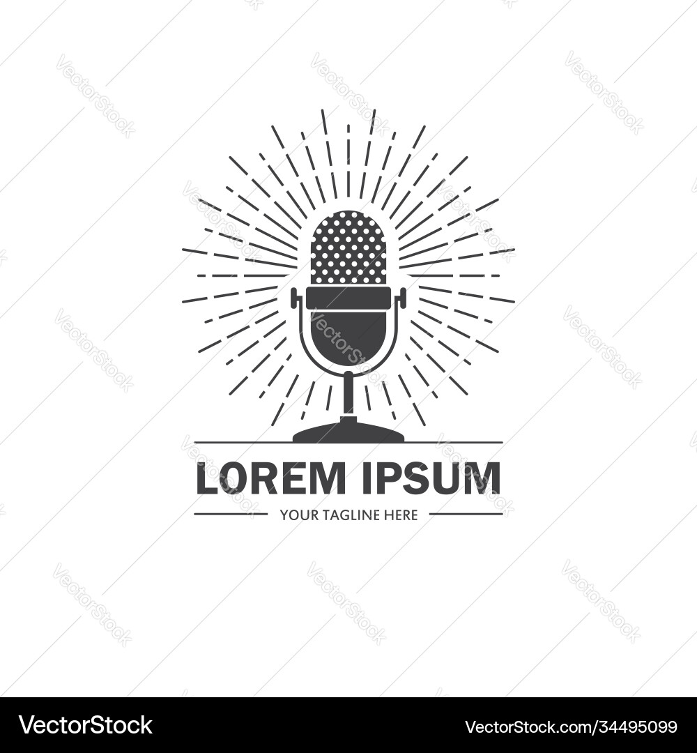 Podcast radio logo with retro microphone Vector Image