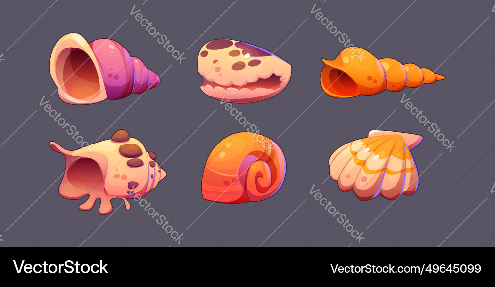 Sea shell and snail conch game icons Royalty Free Vector