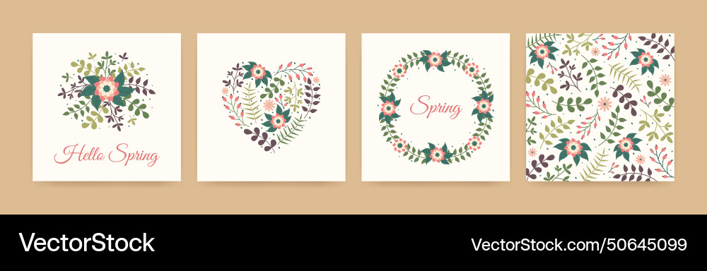 Set of hand drawn spring floral backgrounds Vector Image