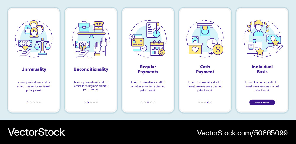 Universal basic income onboarding mobile app Vector Image