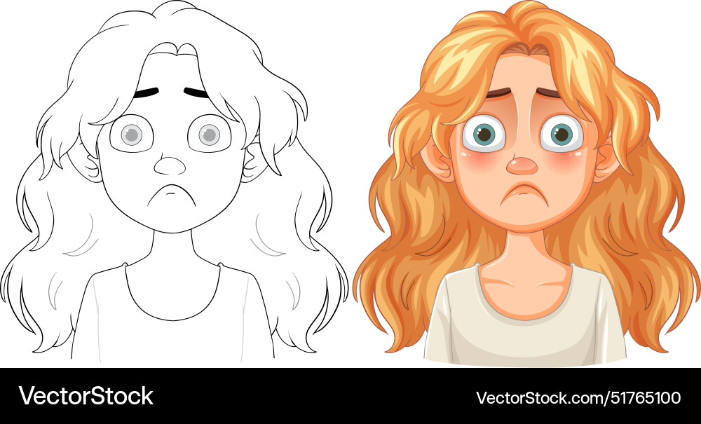 A girl with worried expression Royalty Free Vector Image