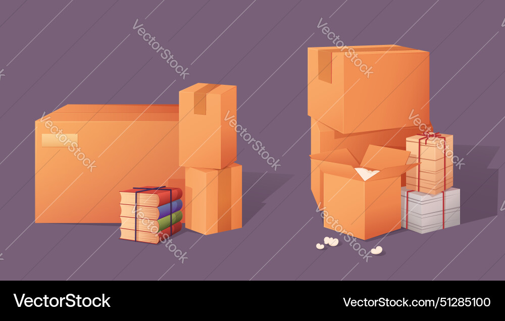 Cardboard box with stuff for house or office move Vector Image