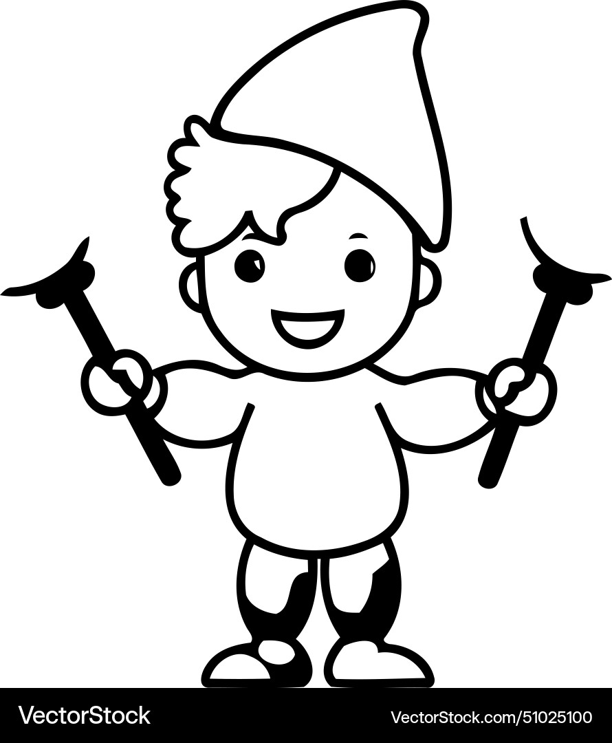 Cute boy holding fire torch cartoon character Vector Image