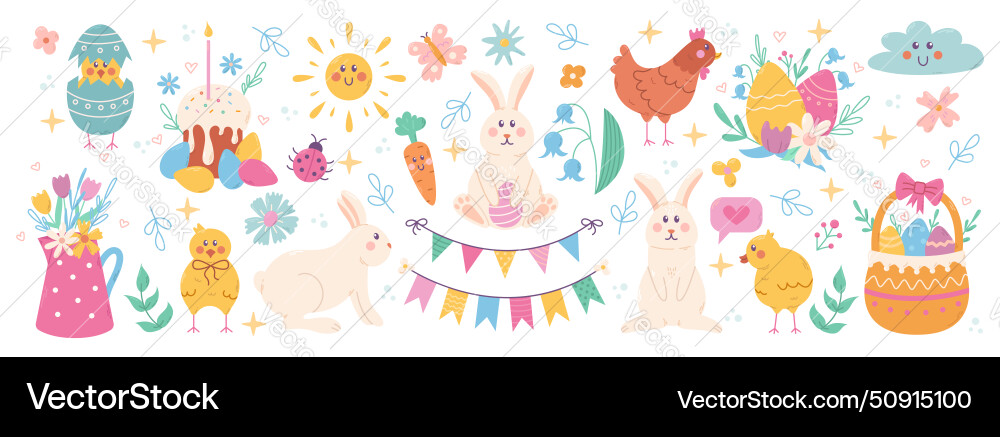 Happy easter cute big set rabbit egg Royalty Free Vector