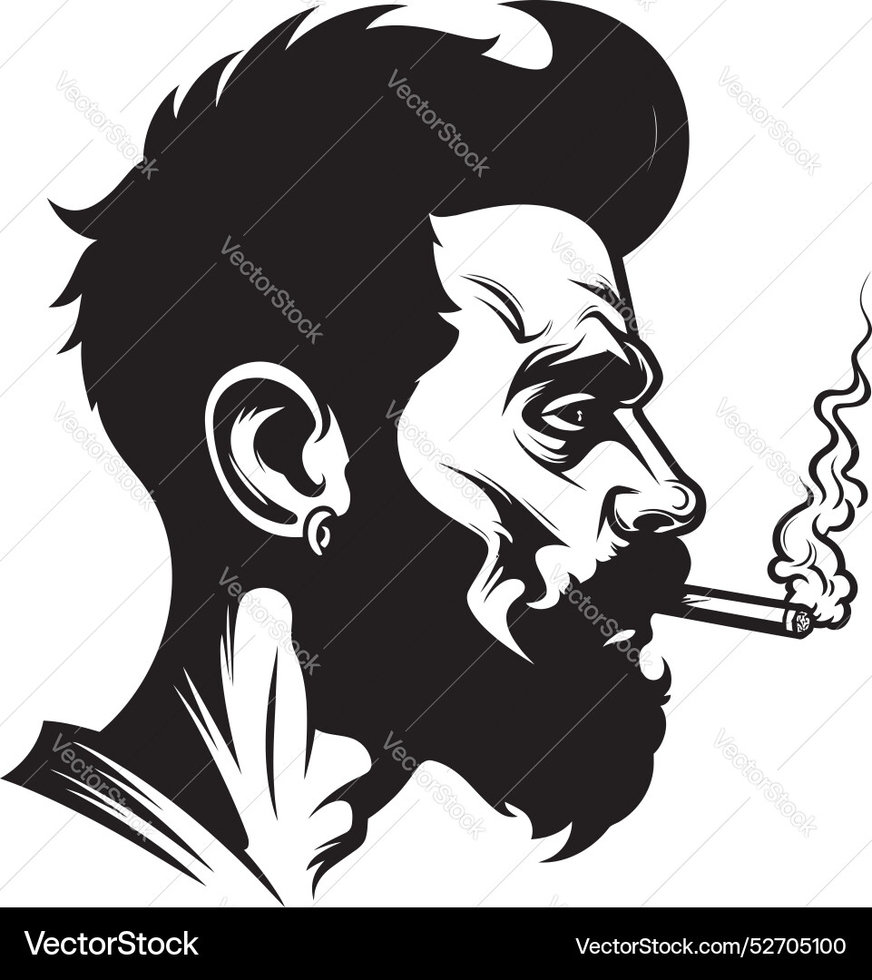 Hipster haze cartoon guy with a pipe emblem slick Vector Image
