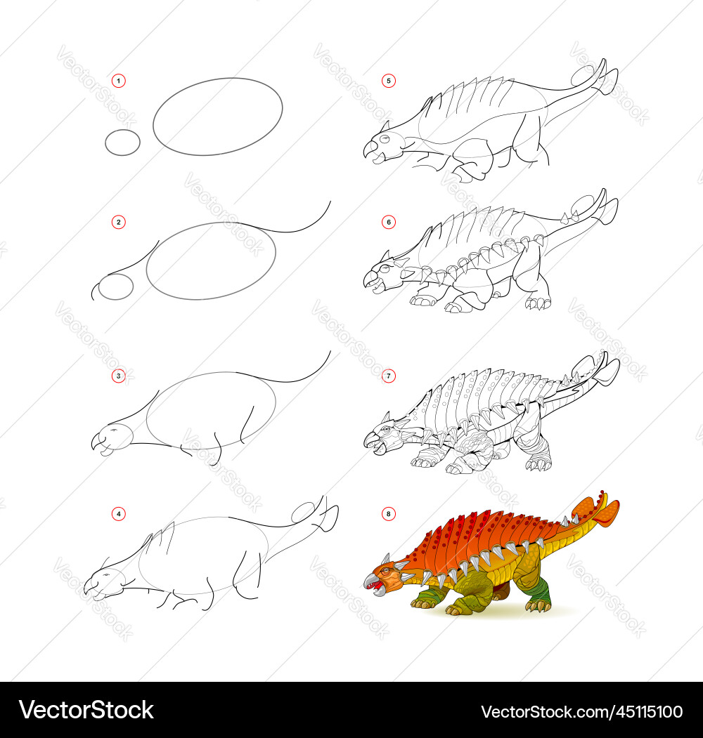 How to draw ankylosaurus educational page Vector Image