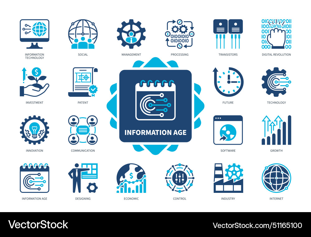 Information age solid icon set Royalty Free Vector Image