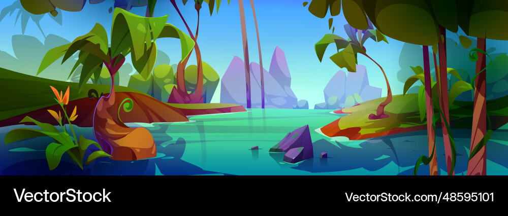 Amazon river in jungle forest with trees Vector Image