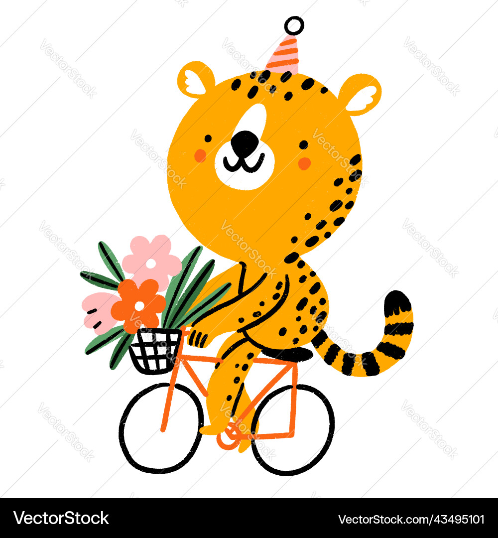 Cheetah riding a bicycle cartoon Royalty Free Vector Image