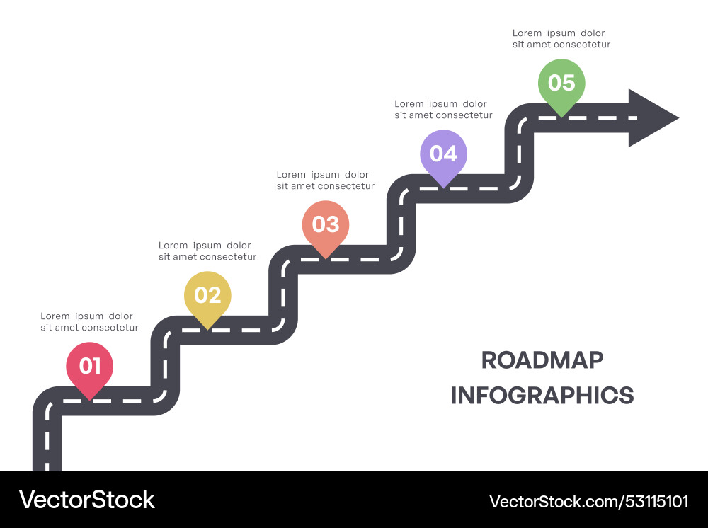 Colorful milestone roadmap infographic with arrow Vector Image