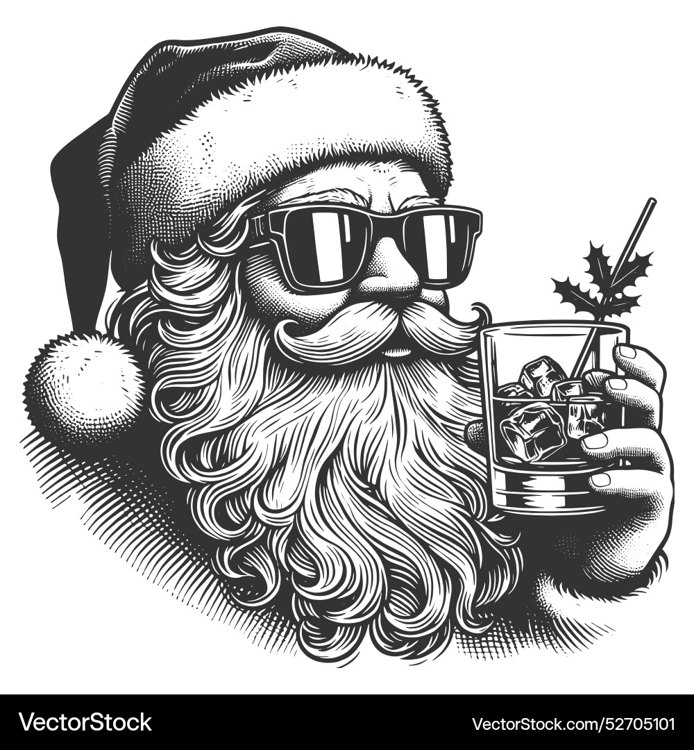 Cool santa drinking whisky cocktail Royalty Free Vector