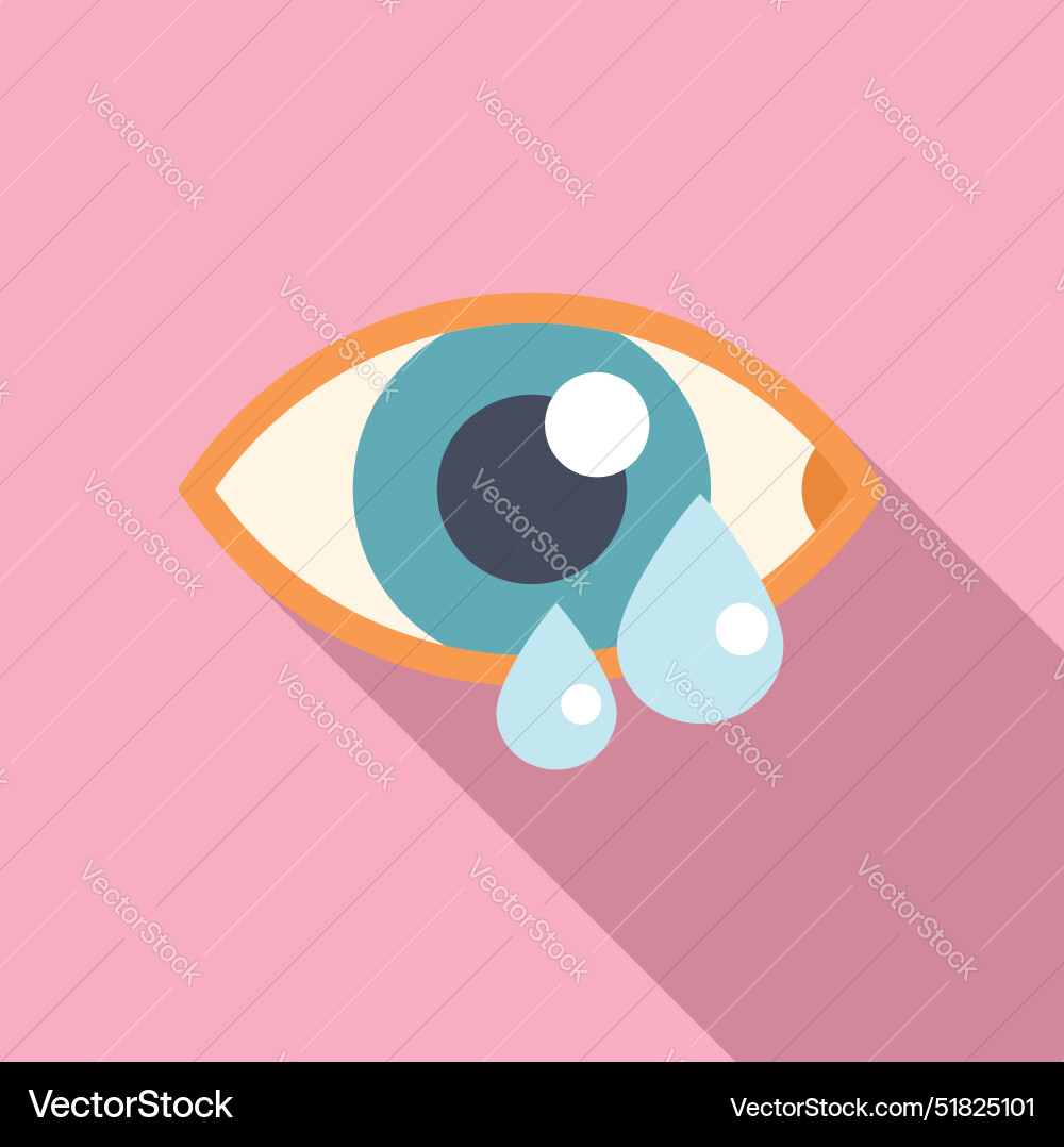 Human eye crying with tears falling down flat Vector Image