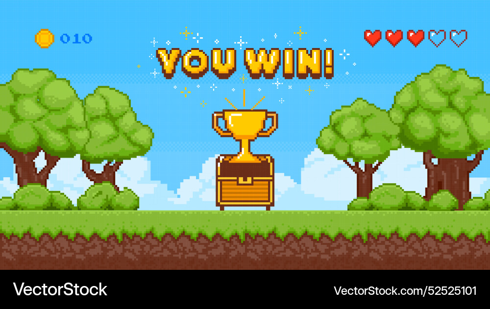 Pixel game art scene with chest retro 8 bit win Vector Image