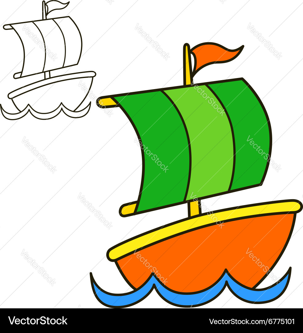 Sailing vessel coloring book page Royalty Free Vector Image