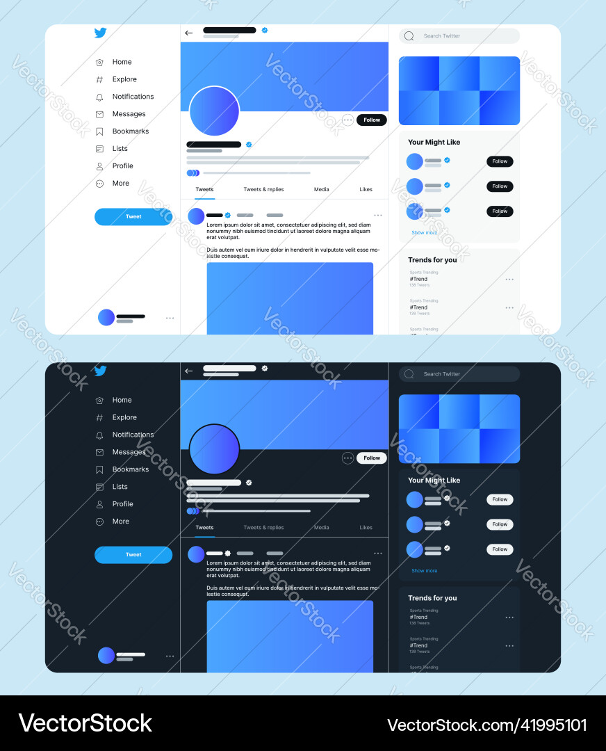 Twitter desktop version editable mockup template Vector Image