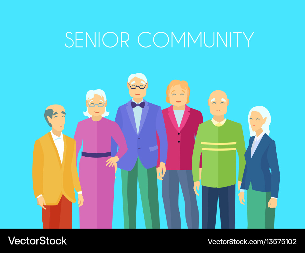 Senior community people group flat poster Vector Image