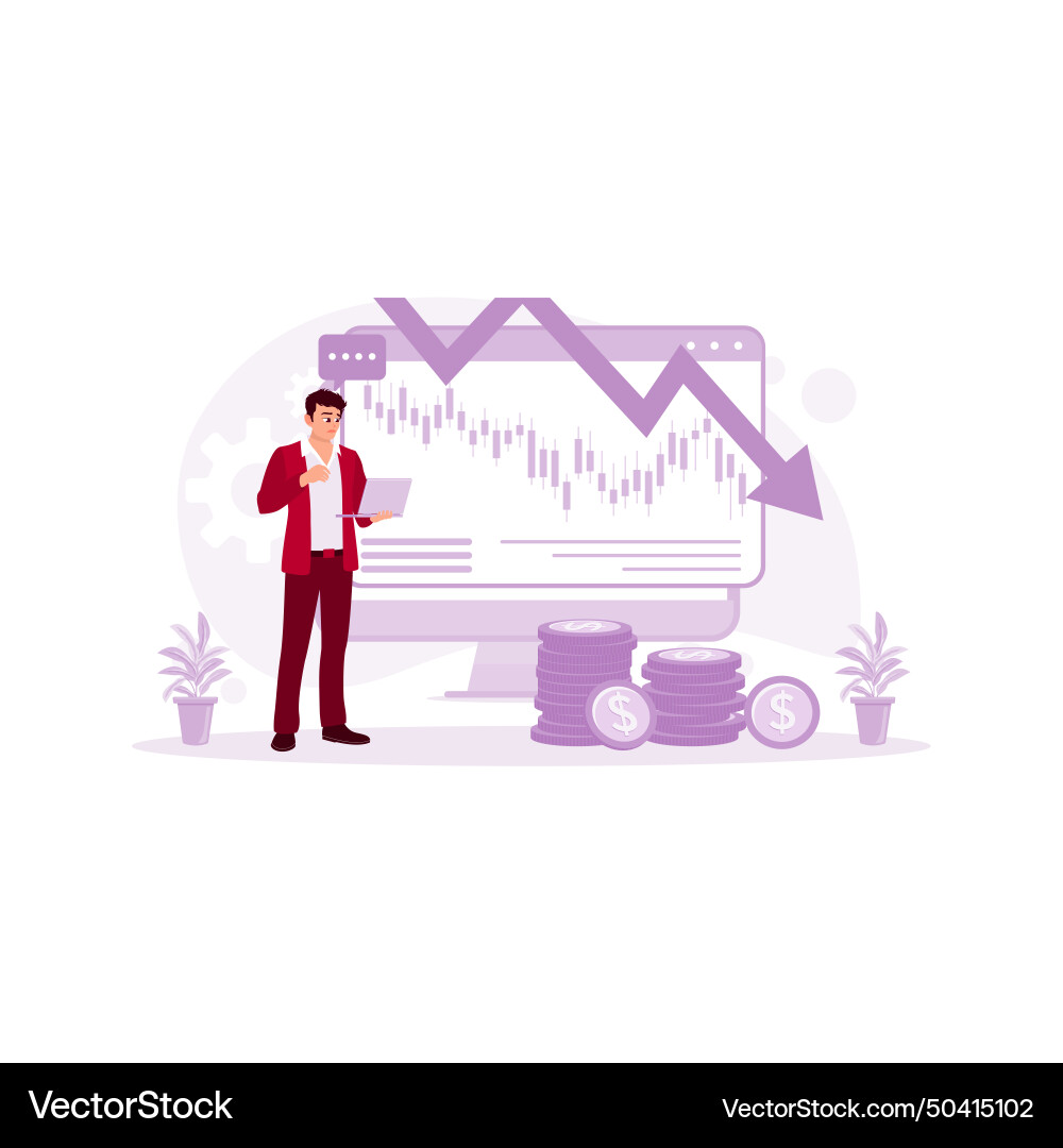 Young businessman analyzing a descending Vector Image