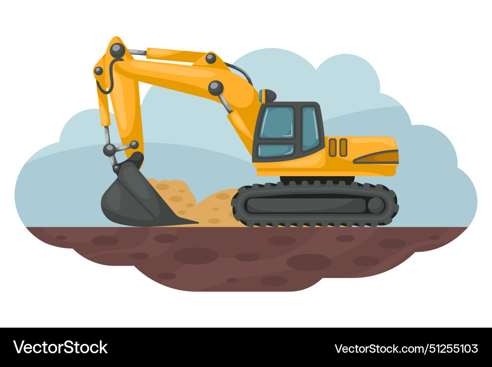 Crawler excavator cartoon digging heavy machinery Vector Image