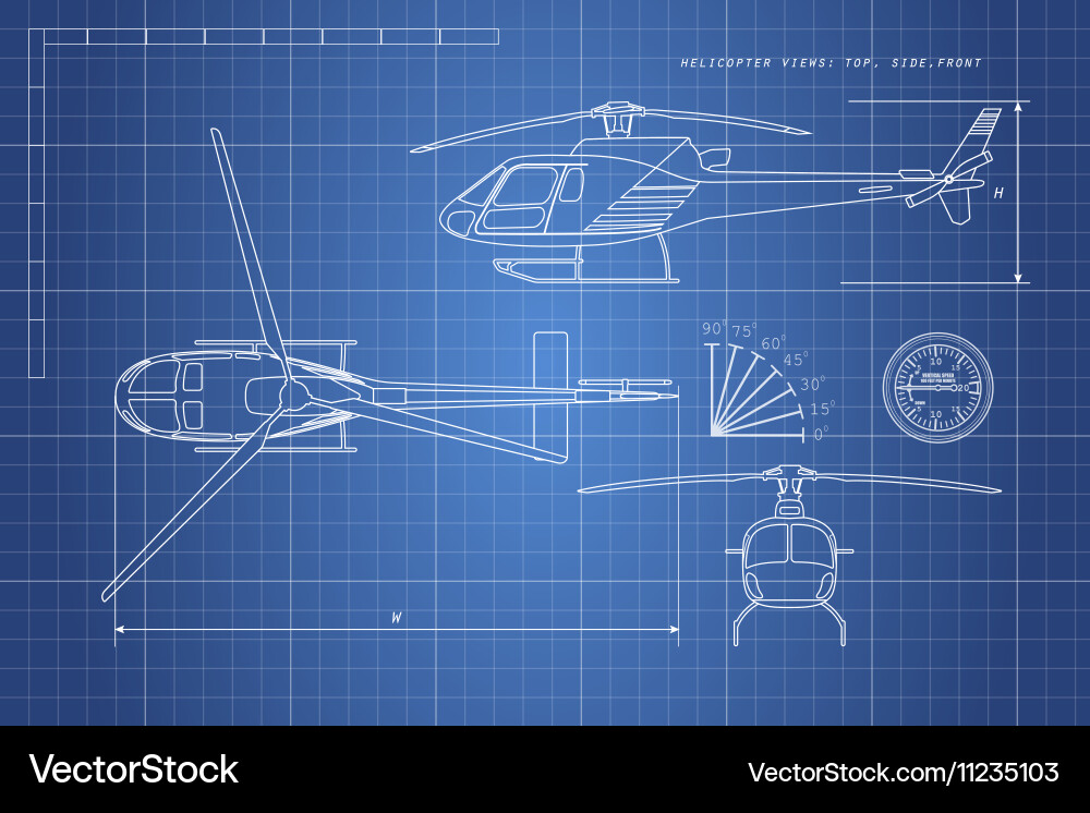 Helicopter Engineering Blueprint Royalty Free Vector Image