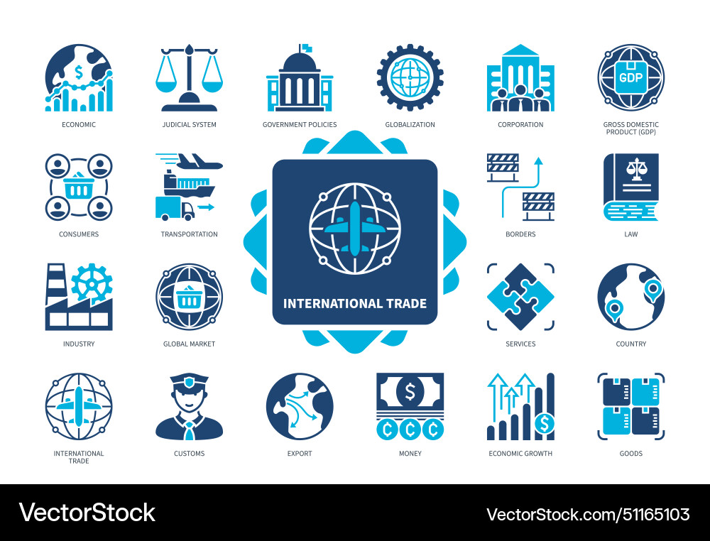 International trade solid icon set Royalty Free Vector Image