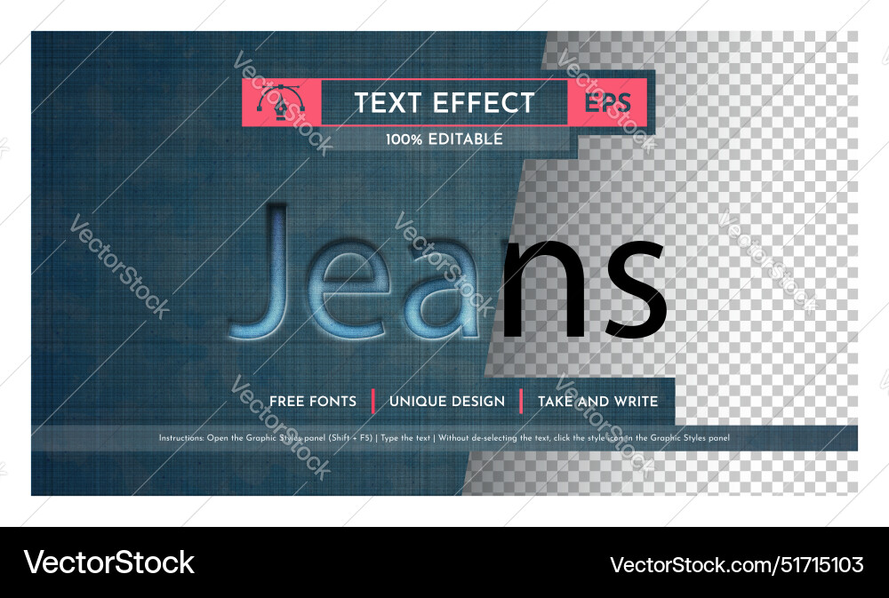 Jeans editable text effect graphic style mockup Vector Image