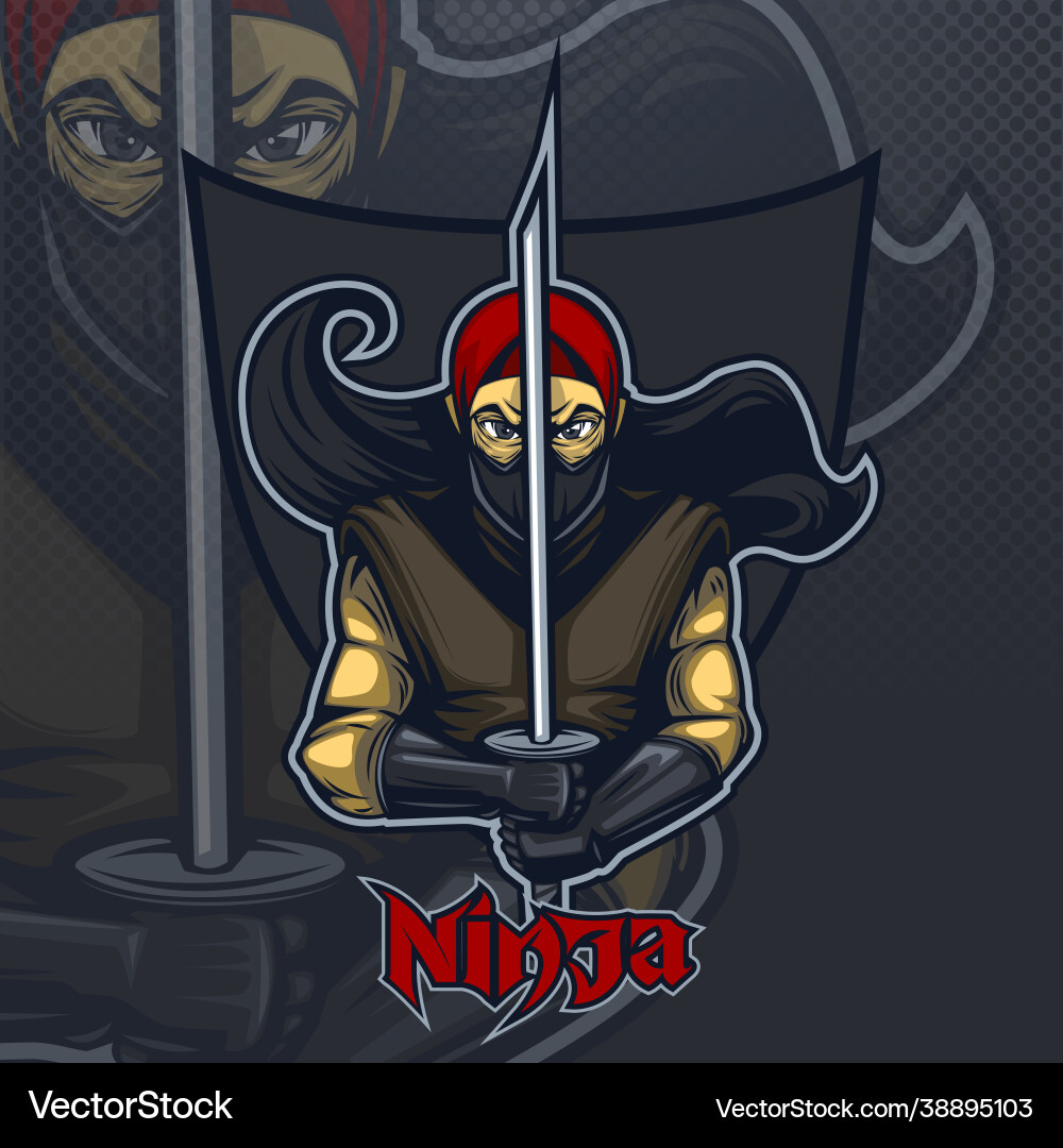 Ninja with katana on a dark background logo Vector Image