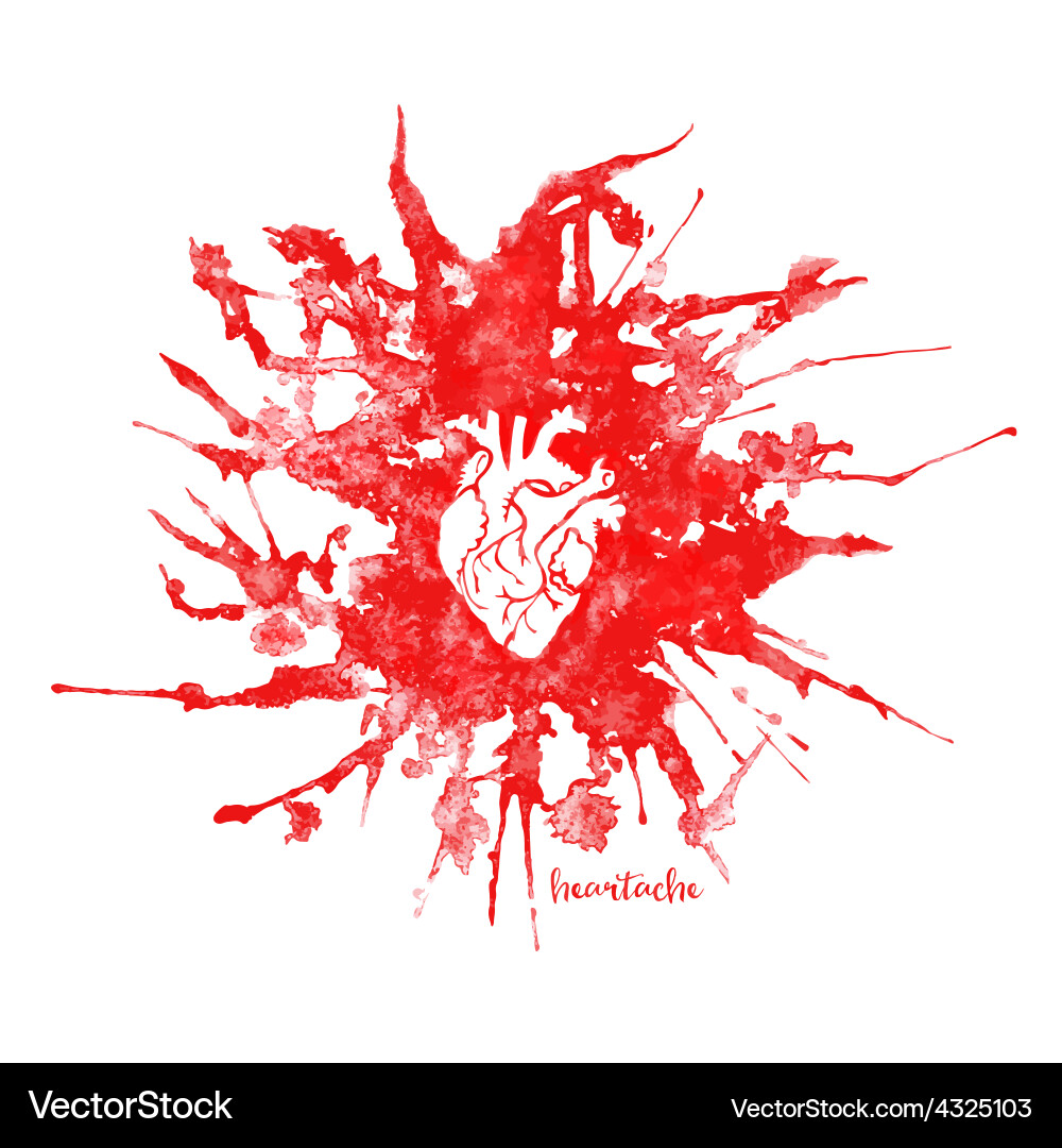 Watercolor heart in red splash Royalty Free Vector Image